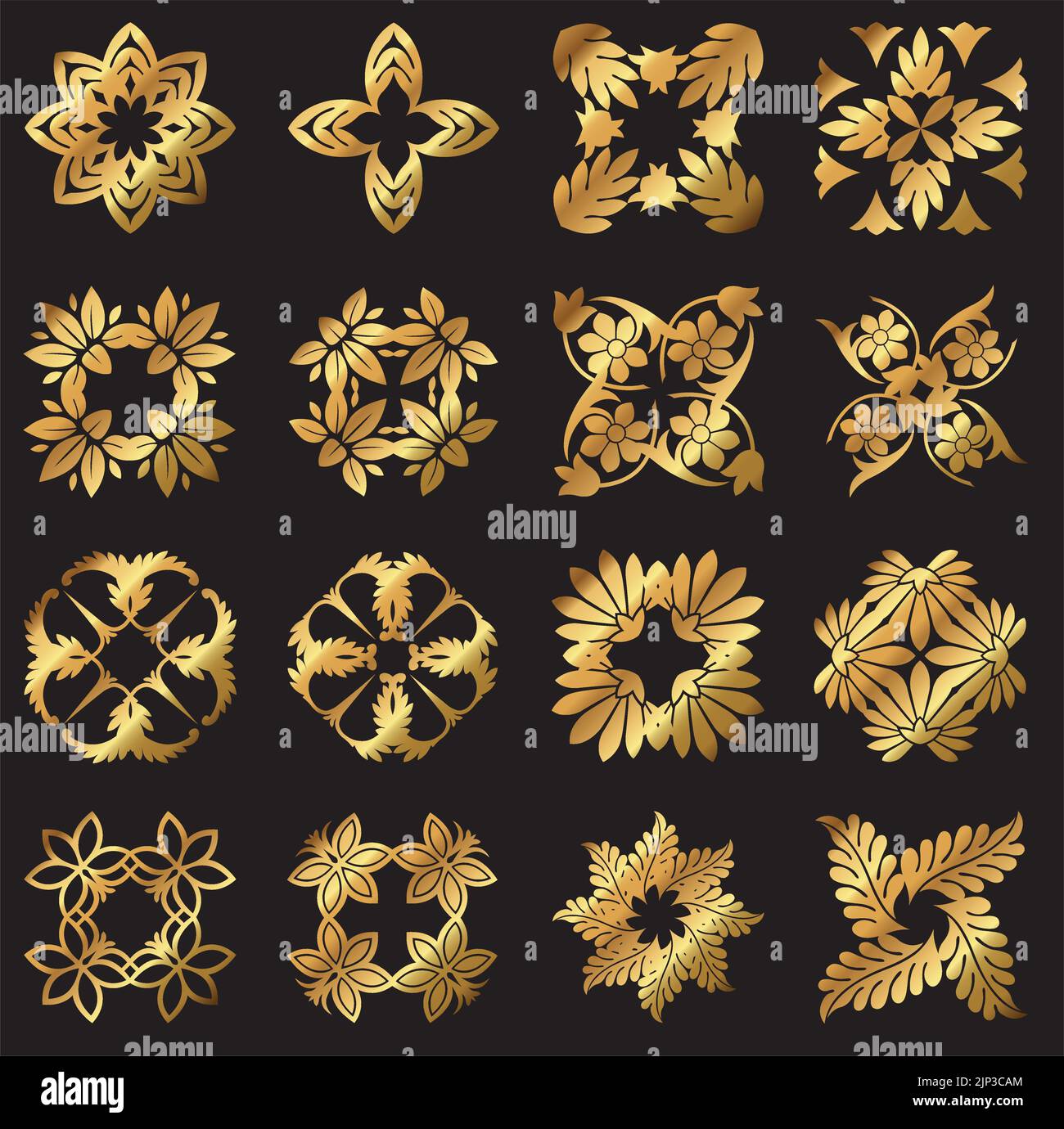 A set of vintage vector gold floral decorative icons Stock Vector Image ...