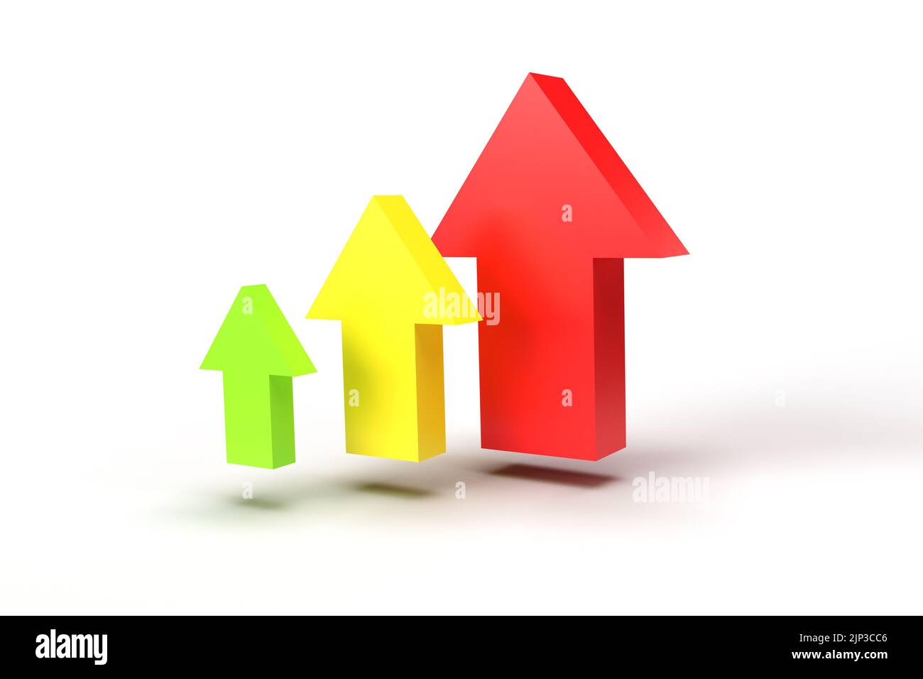 3d render. Red yellow and green up arrows on white background Stock ...