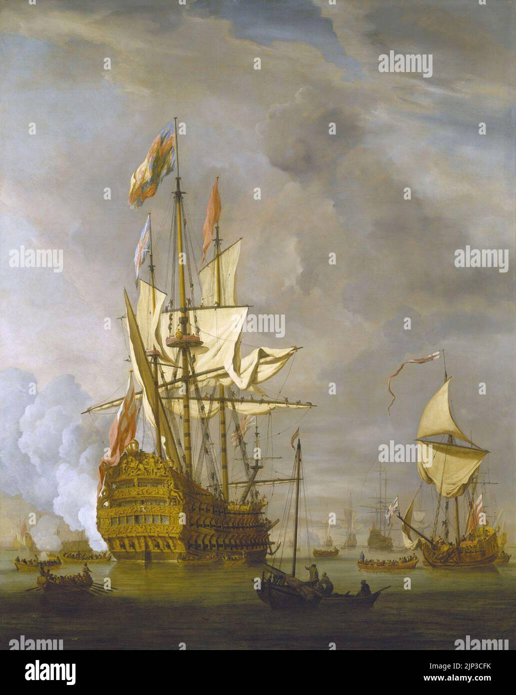 The English Ship 'Royal Sovereign' With a Royal Yacht in a Light Air ...