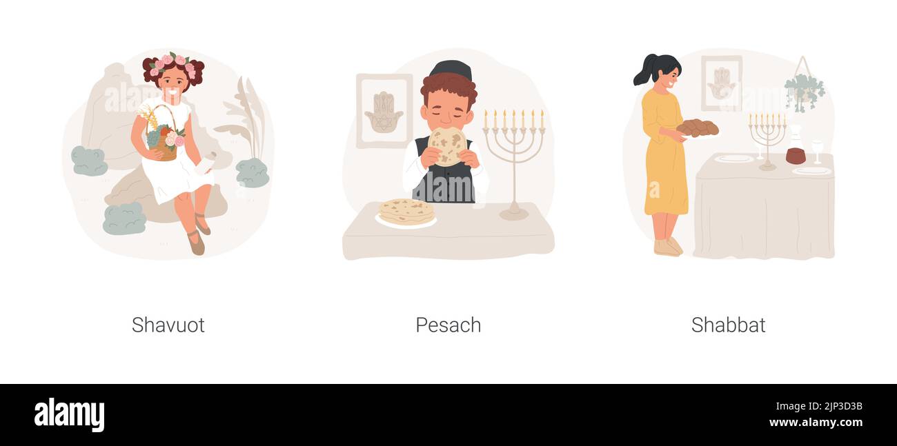 Jewish celebrations isolated cartoon vector illustration set. Shavuot ...