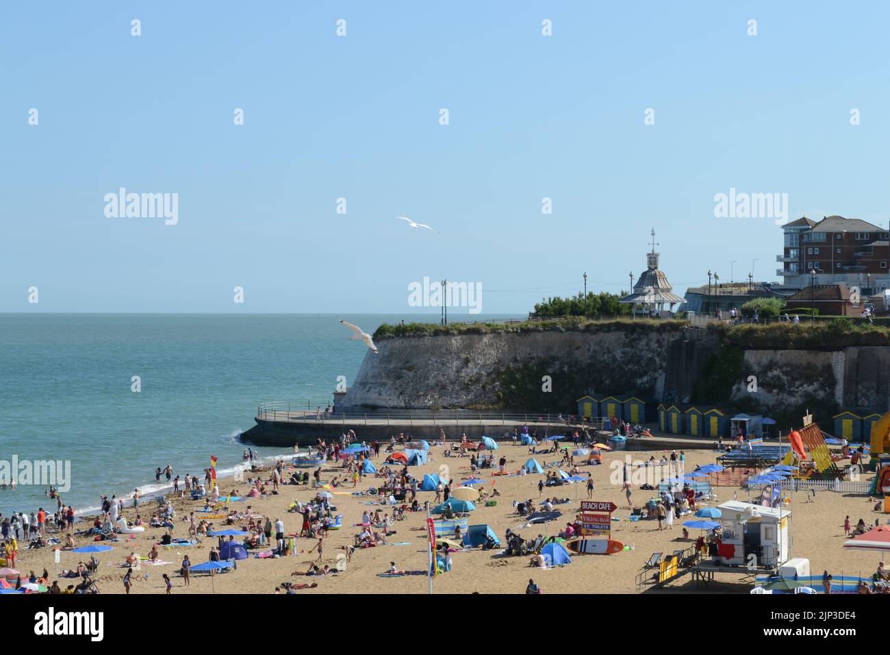 An aerial view of people resting at at sandy Viking bay beach in ...
