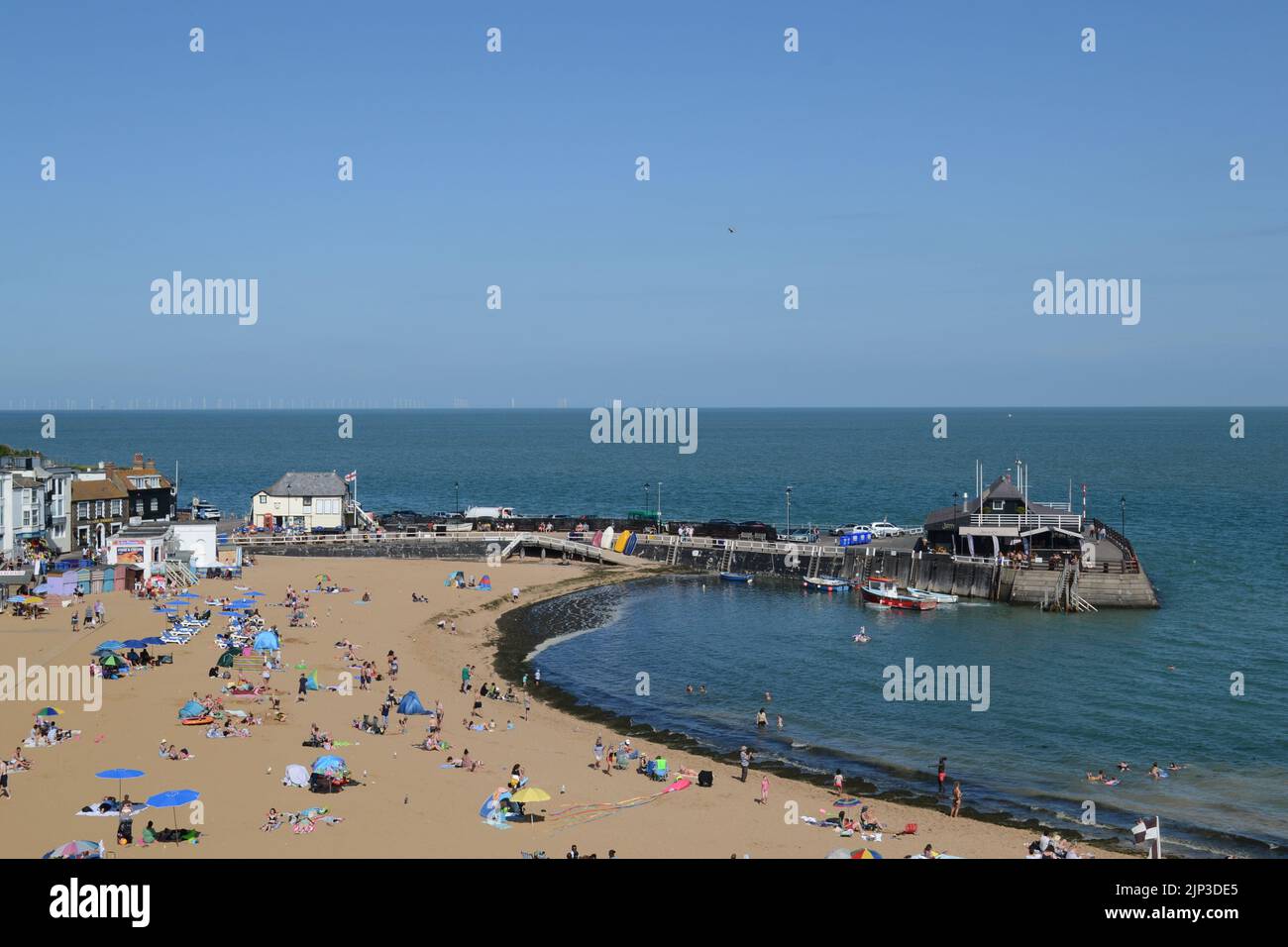 An aerial view of people resting at at sandy Viking bay beach in ...