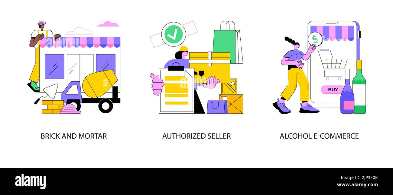 Retail business abstract concept vector illustration set. Brick and ...