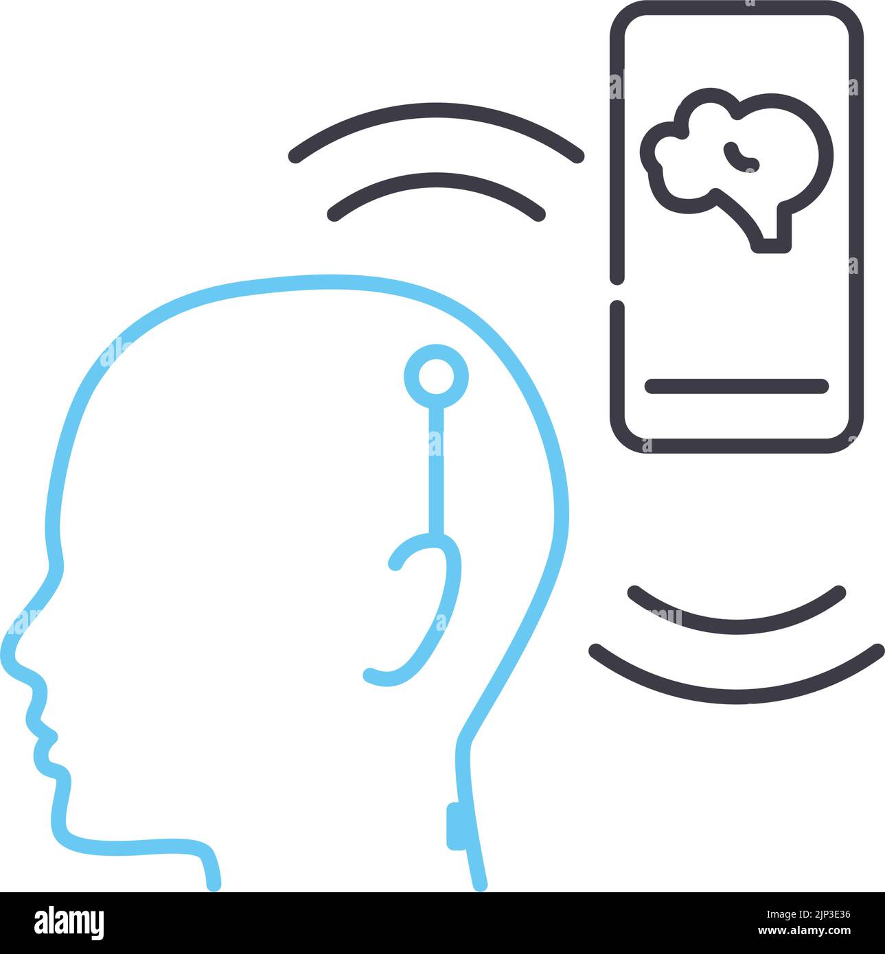 brain-computer interface line icon, outline symbol, vector illustration, concept sign Stock ...