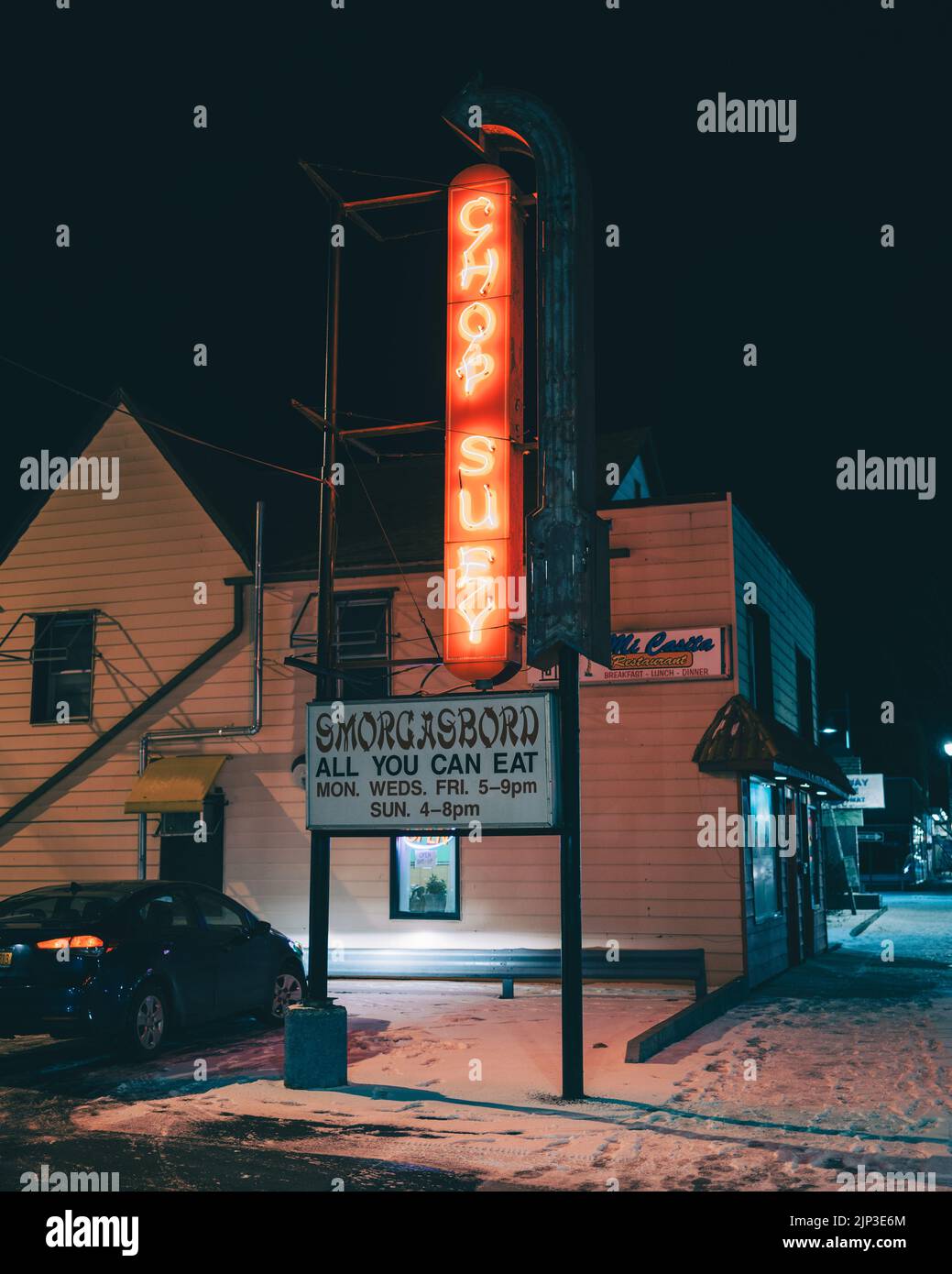 Neon Chop Suey sign at night, Kingston, New York Stock Photo - Alamy