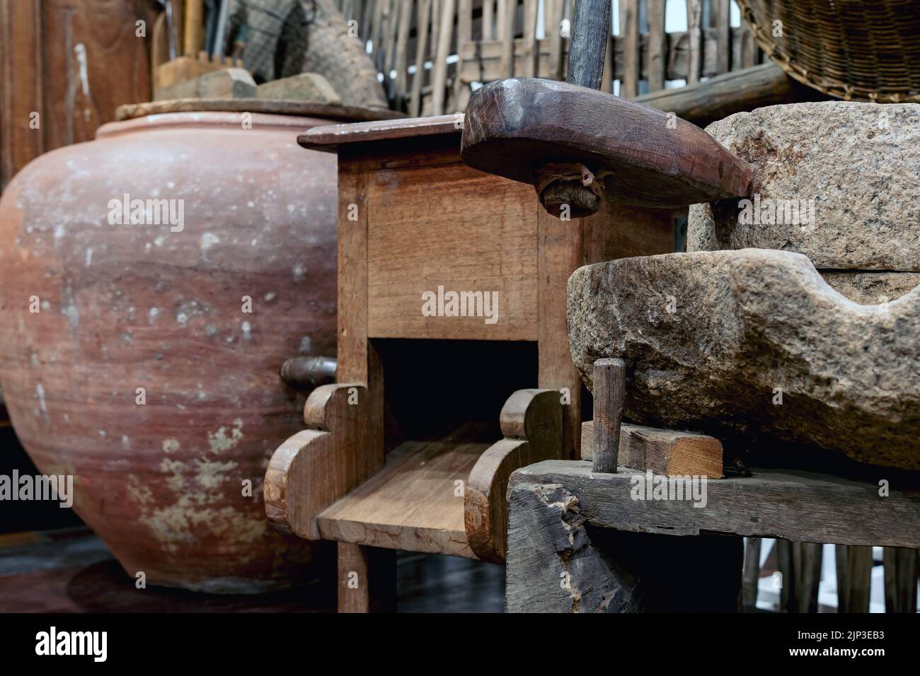 Variety and types of utensils for simple cooking of Asian families in ...