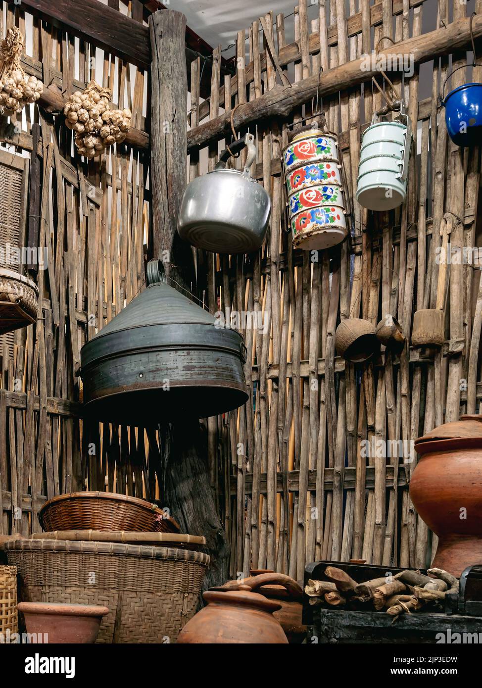 Variety and types of utensils for simple cooking of Asian families in ...