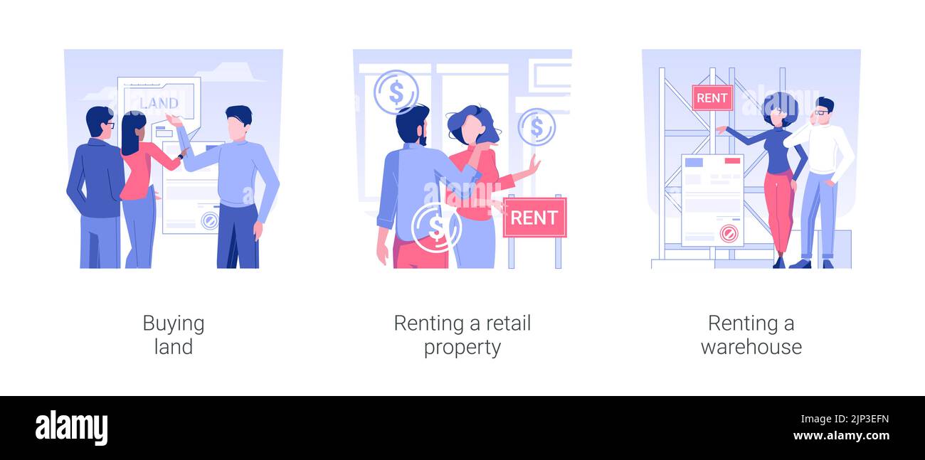 Real estate deals isolated concept vector illustration set. Buying land ...
