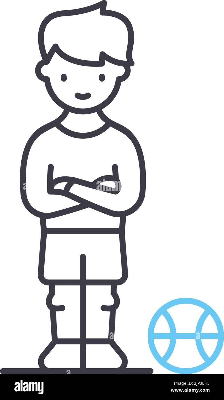 boy with ball line icon, outline symbol, vector illustration, concept ...