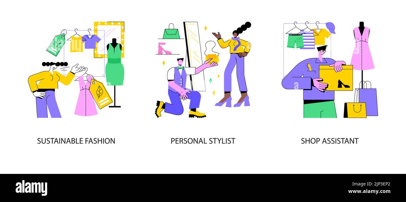 Shopping abstract concept vector illustration set. Sustainable fashion ...