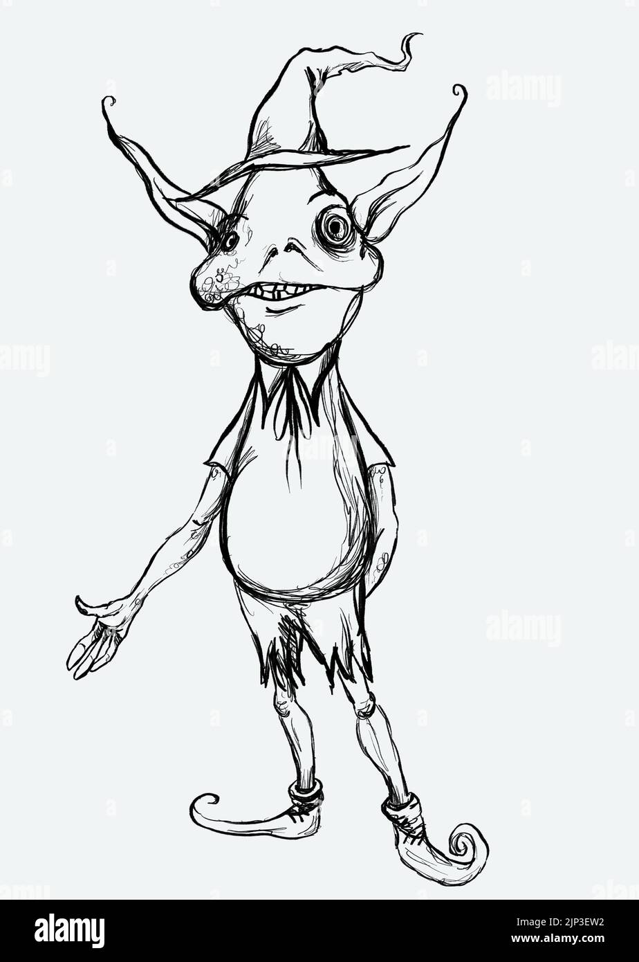 a small goblin or elf fey character illustration Stock Photo - Alamy