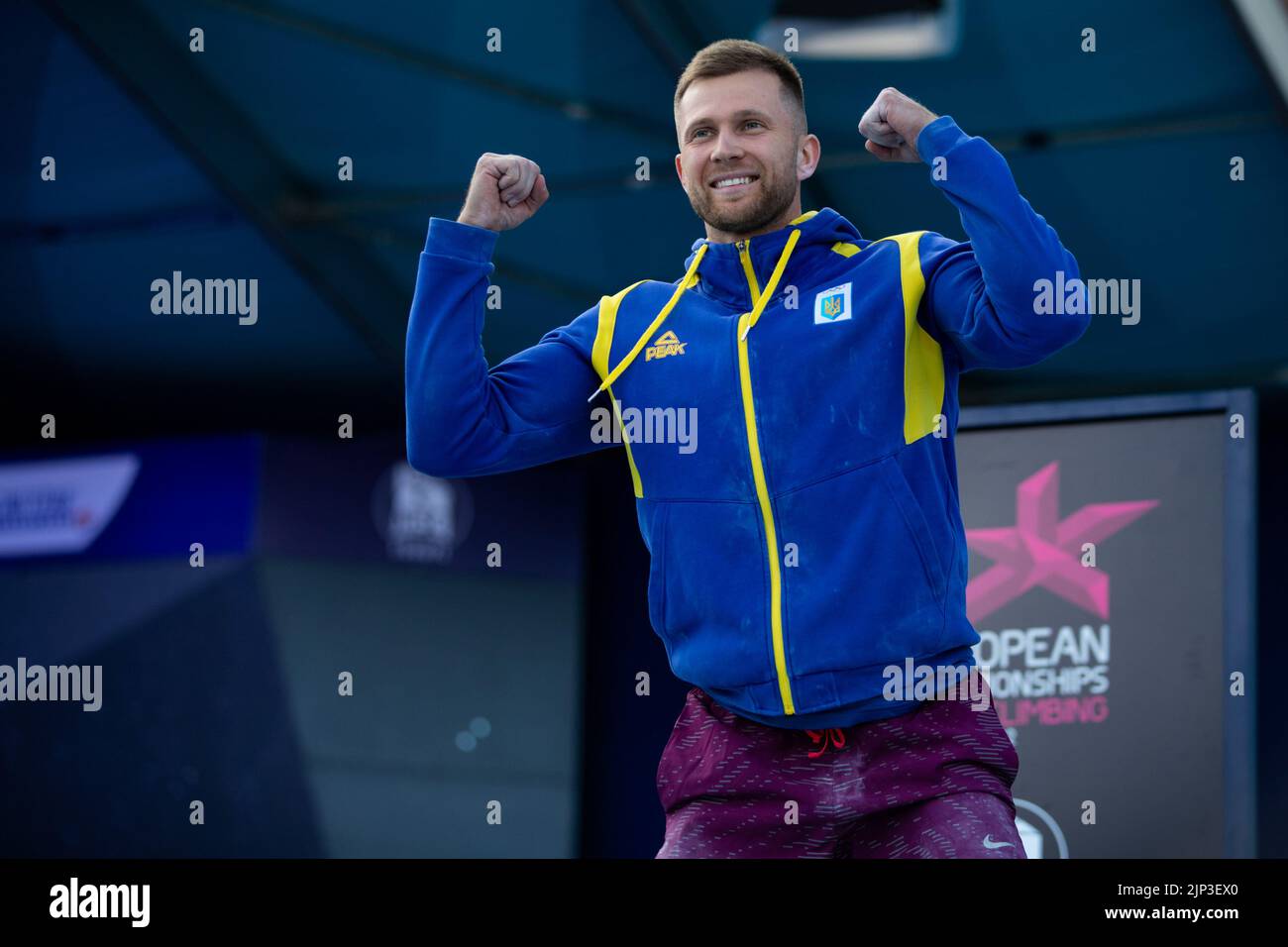 Munich, Germany, August 15th 2022: Danyil Boldyrev (UKR) during the Sport Climbing Menâ€™s Speed ...