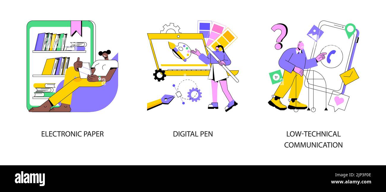 Using technology abstract concept vector illustration set. Electronic ...