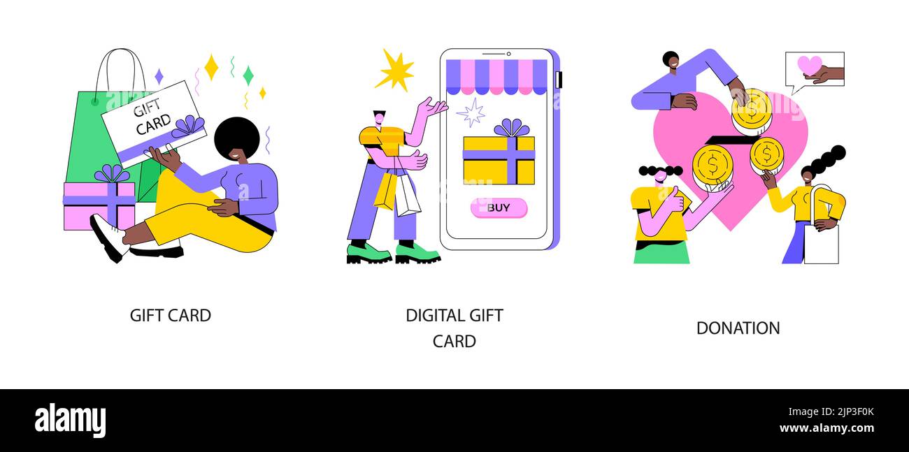 Money spending abstract concept vector illustration set. Gift ...