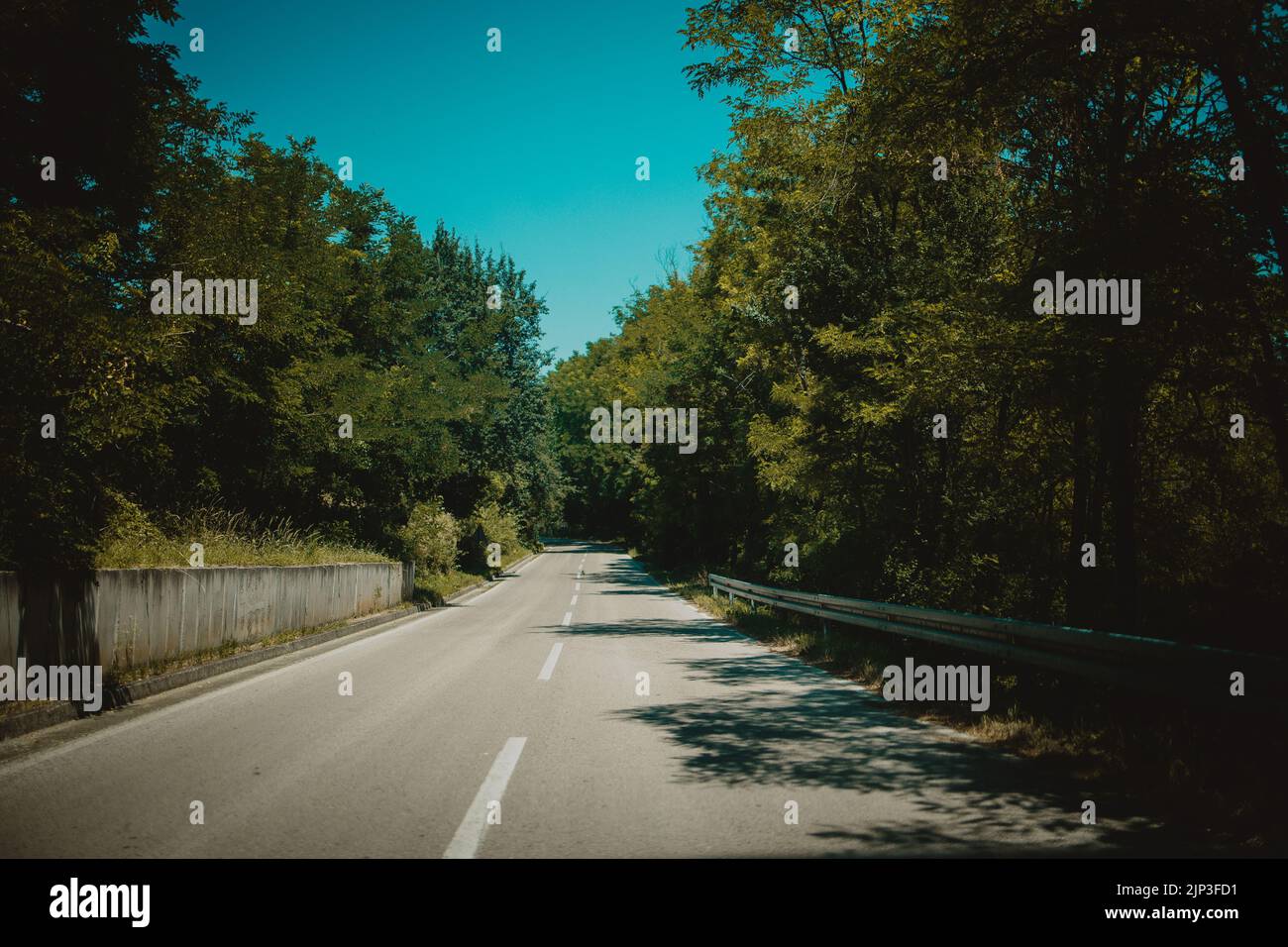 A long highway with trees on each sides Stock Photo - Alamy
