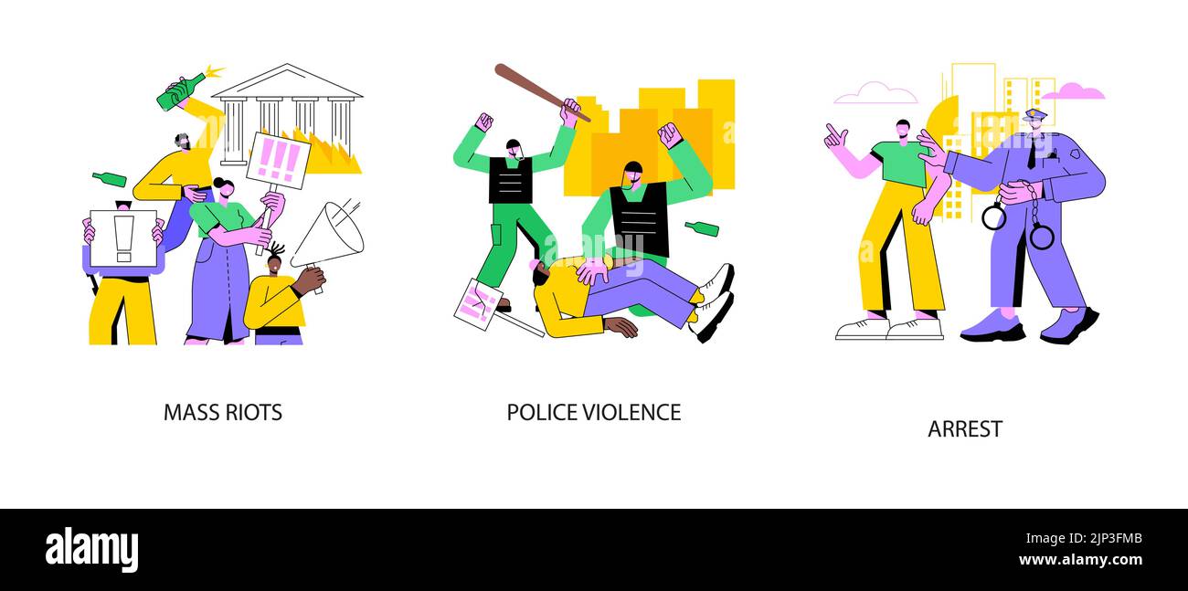 Street action abstract concept vector illustration set. Mass riots ...