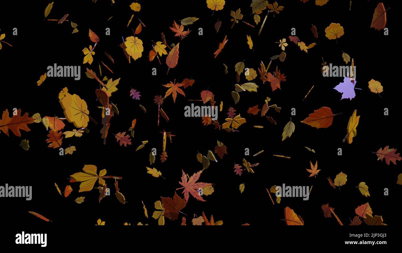 3d Rendering Falling Leaves On An Isolated Background With Night Light