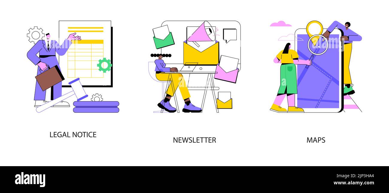 Company website menu abstract concept vector illustration set. Legal ...