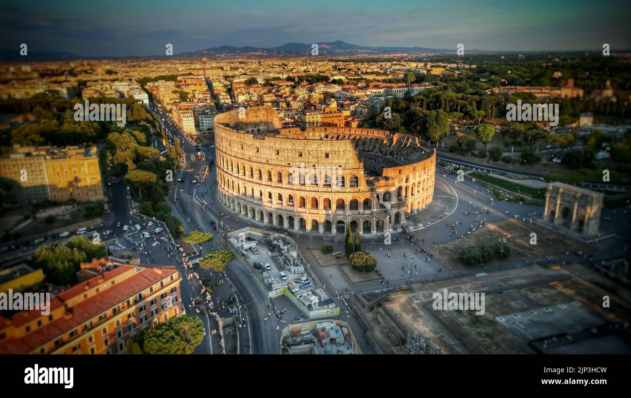 An aerial view of a Colosseum in a beautiful Rome, Italy Stock Photo ...