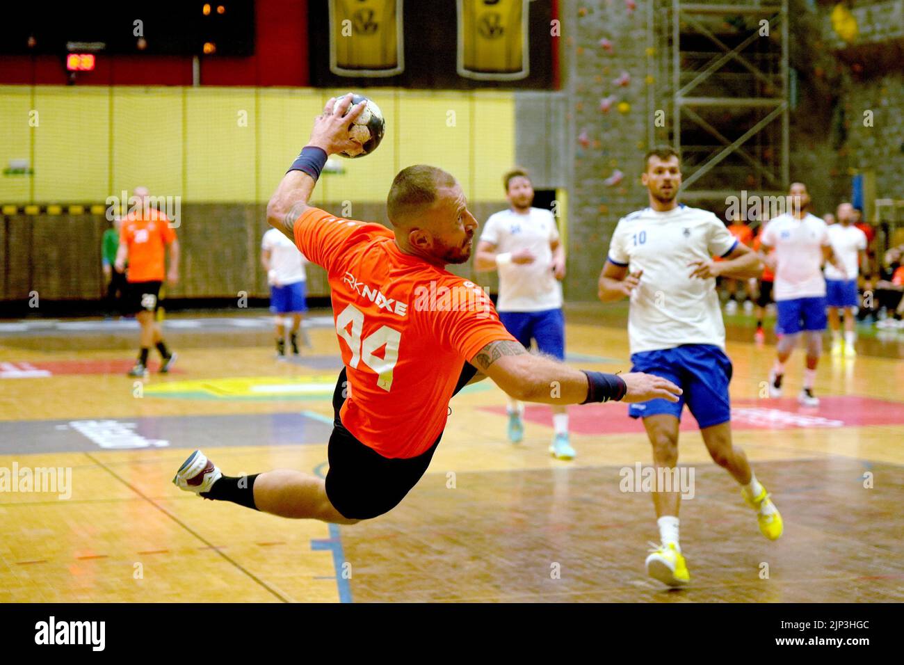 A view of Caucasian males playing a handball Stock Photo - Alamy