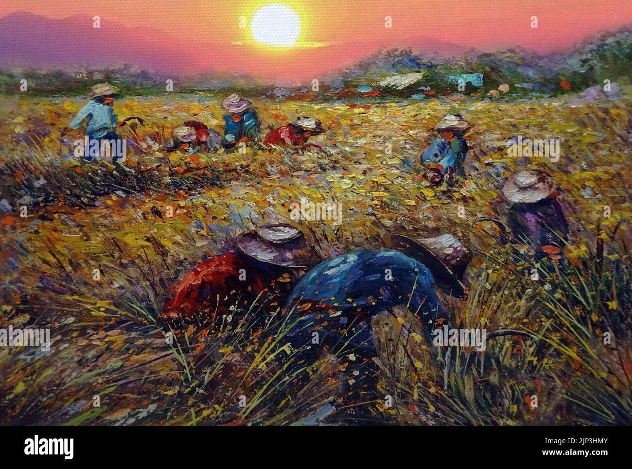 Art painting Oil color Harvest Rice , Countryside in the provinces ...