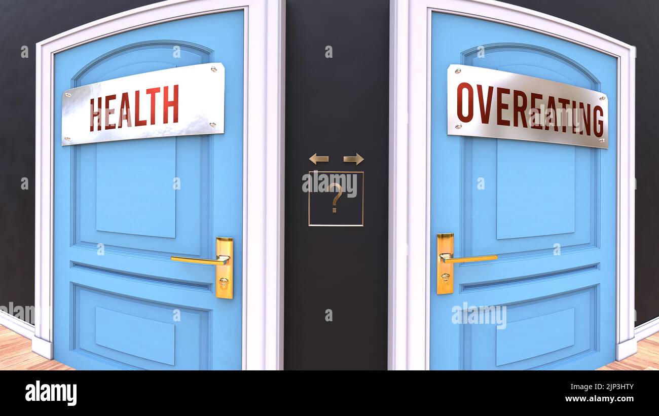 Health or Overeating - a choice. Two options to choose from represented ...