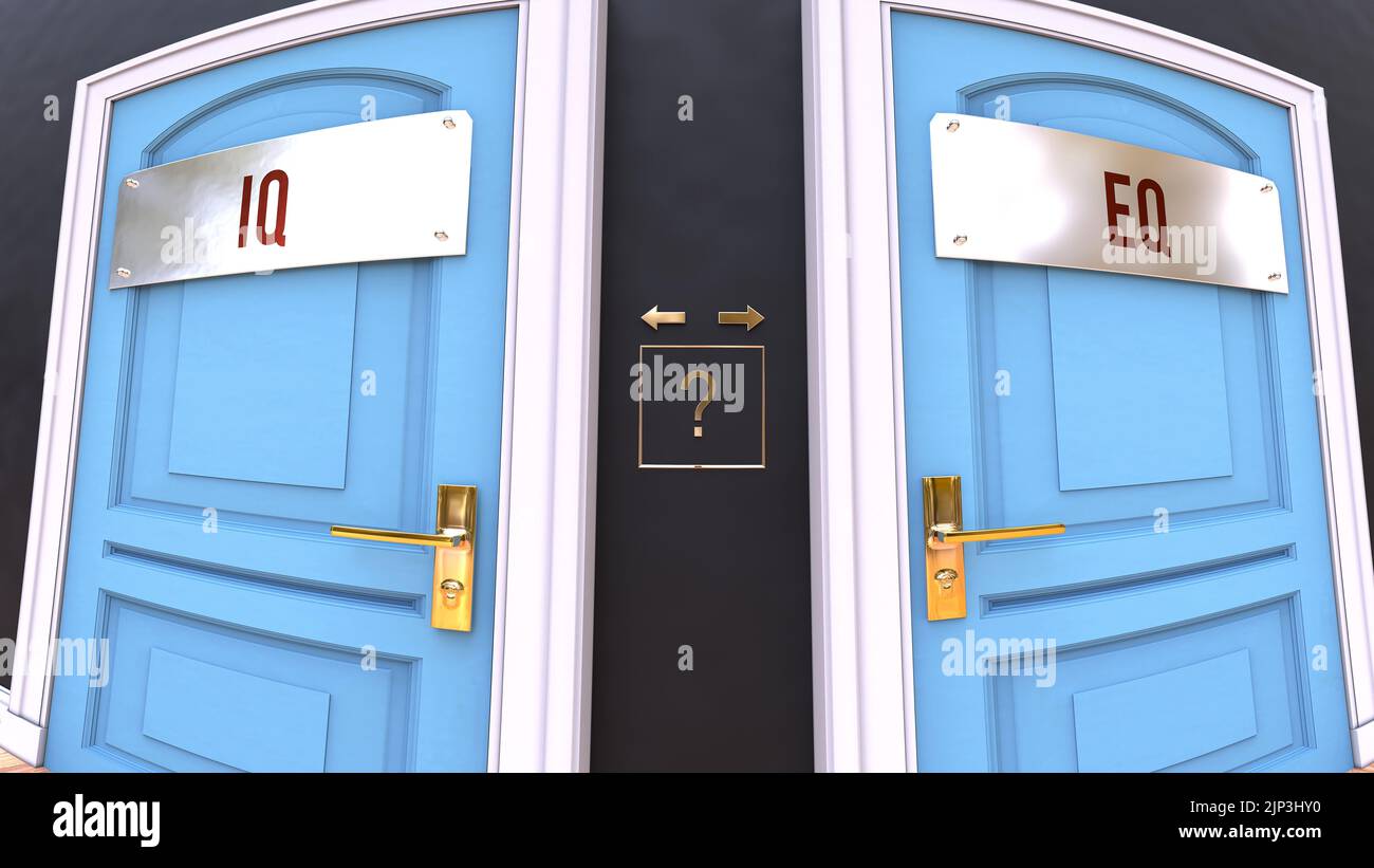 Iq or Eq - a choice. Two options to choose from represented by doors ...