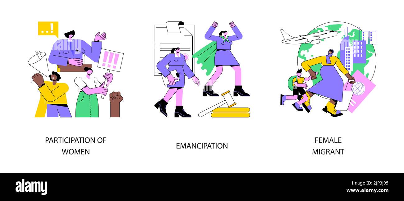 Gender equality abstract concept vector illustration set. Participation ...