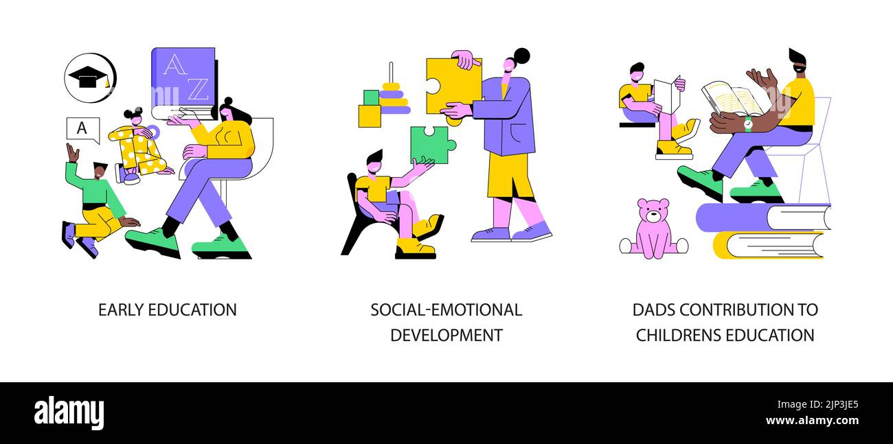 Pre-school children abstract concept vector illustration set. Early ...