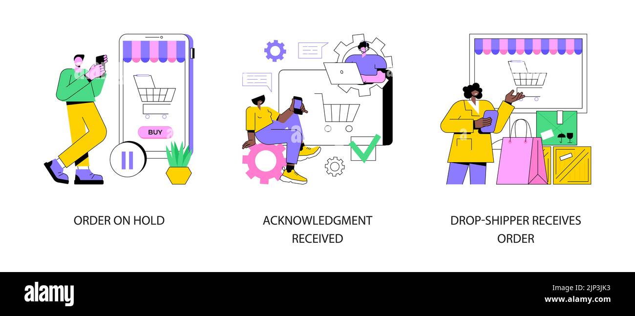 Booking processing abstract concept vector illustration set. Order on ...