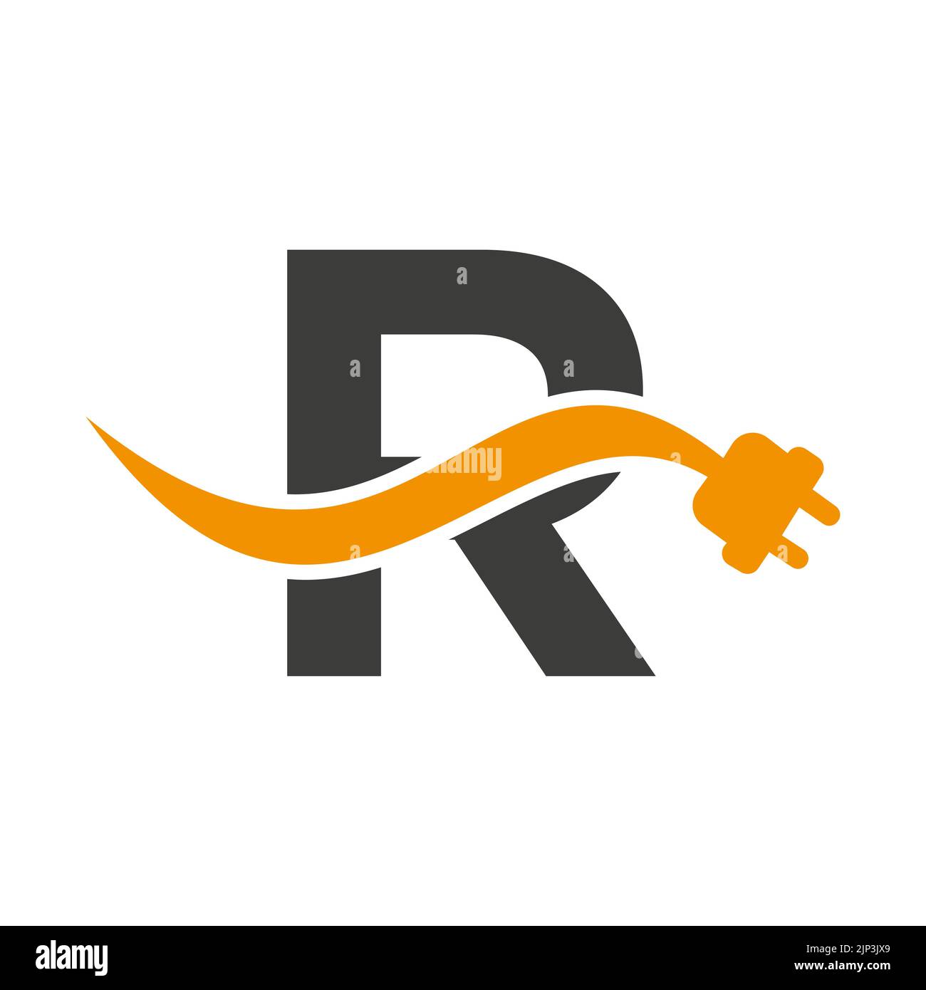Letter R Electricity or Electrical Logo Concept with Electric Plug ...