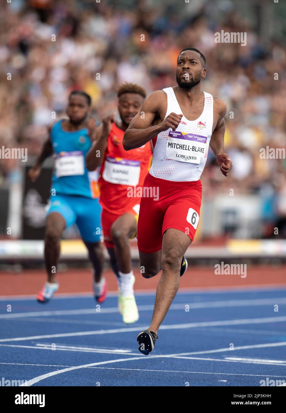 Nethaneel Mitchell-Blake of England competing in the men’s 100m heats ...
