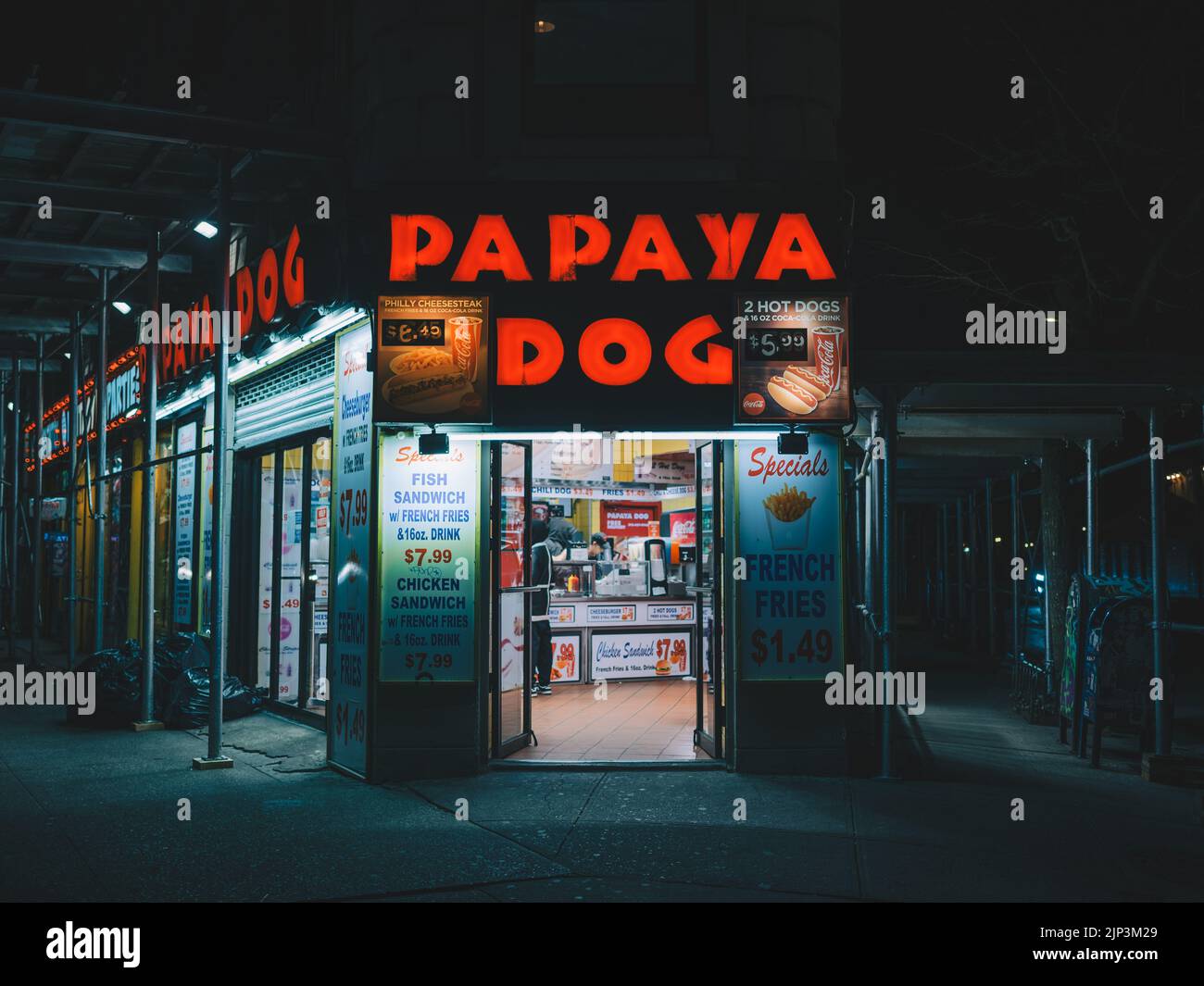 Papaya Dog sign at night, in the West Village, Manhattan, New York ...