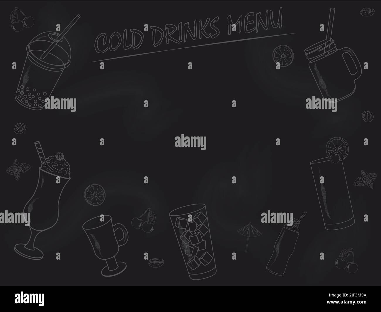 Cold drinks menu with beverage contours and copy space drawn on ...