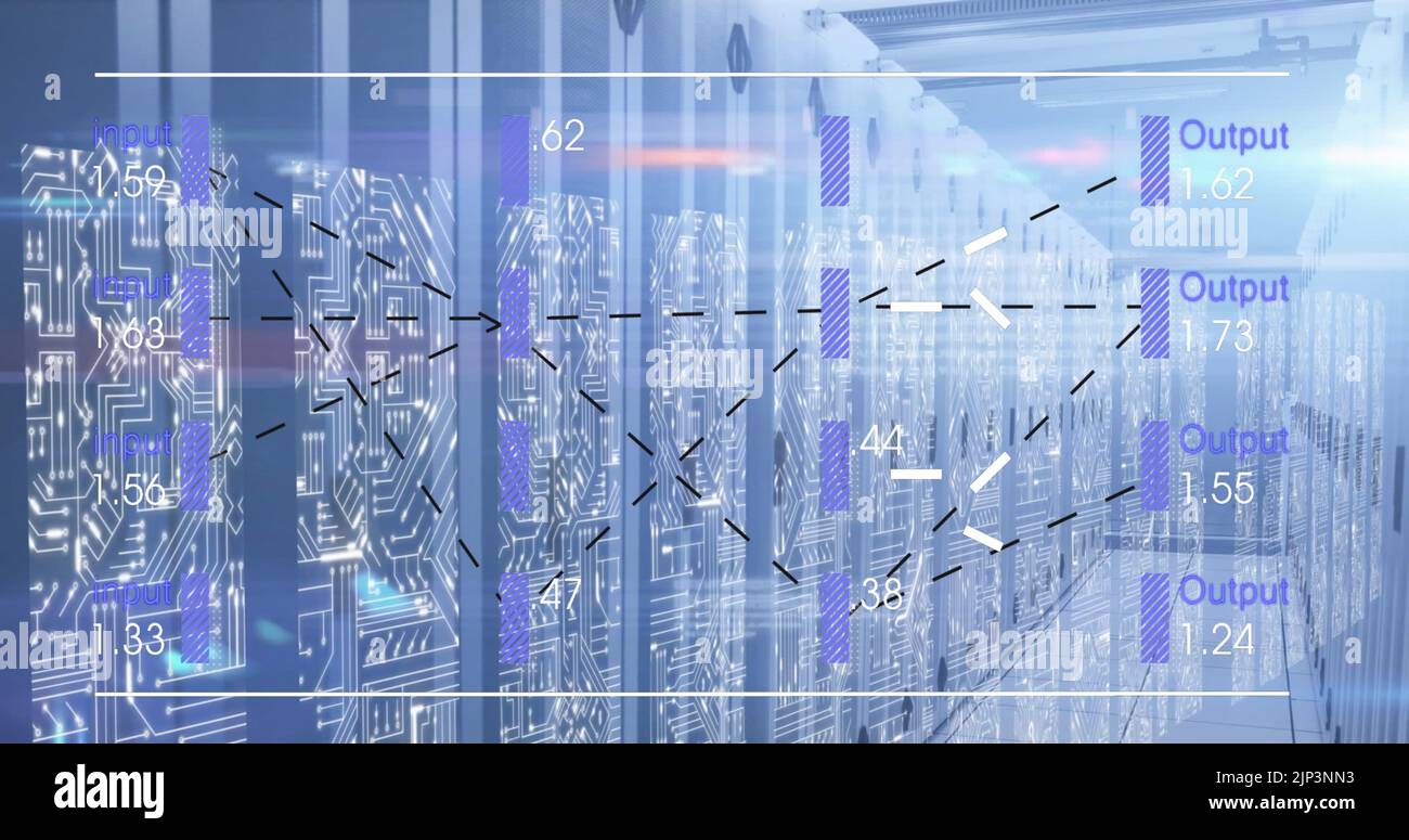 Image of text, numbers and data processing over computer servers Stock Photo - Alamy