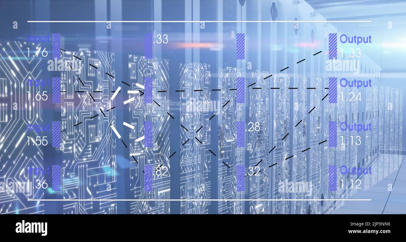 Image of text, numbers and data processing over computer servers Stock Photo - Alamy