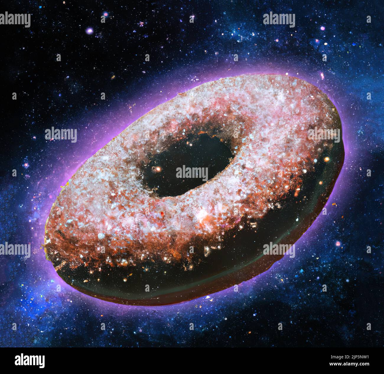 A donut-shaped galaxy in the middle of the universe. Funny absurd surrealist illustration Stock ...