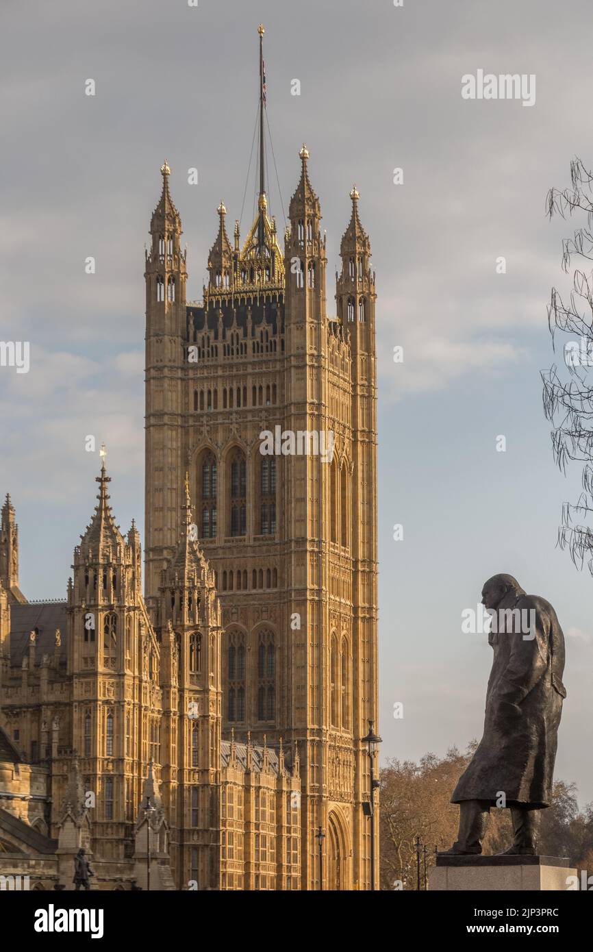 A vertical shot of the Victoria Tower of the Westminster palace in ...