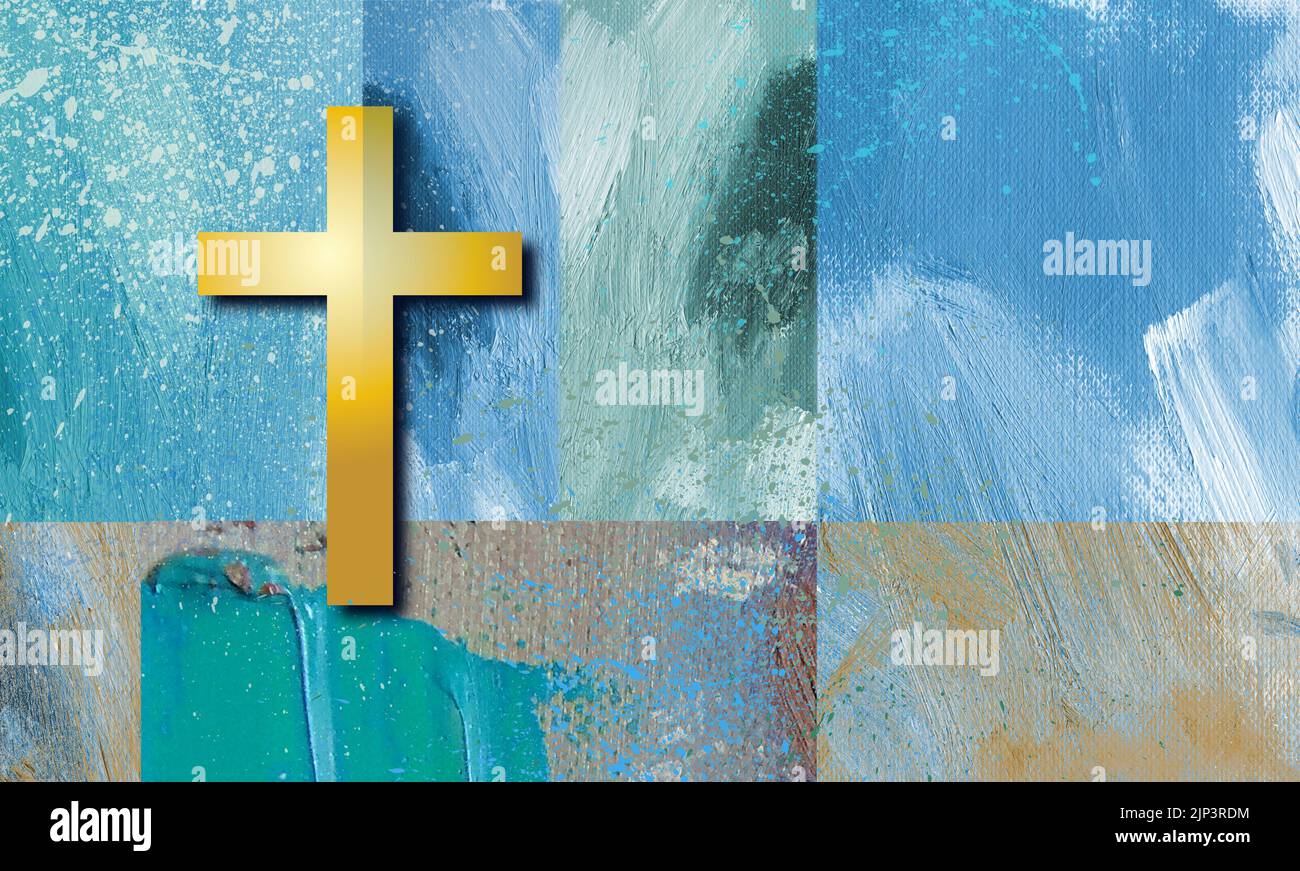 Graphic design of golden iconic Christian cross of Jesus Christ blue ...