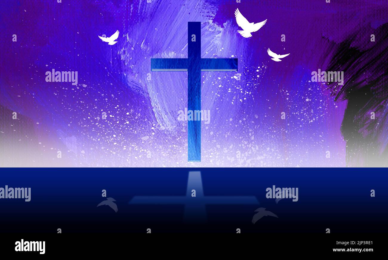 Graphic design of Christian cross of Jesus with symbolic three doves on ...