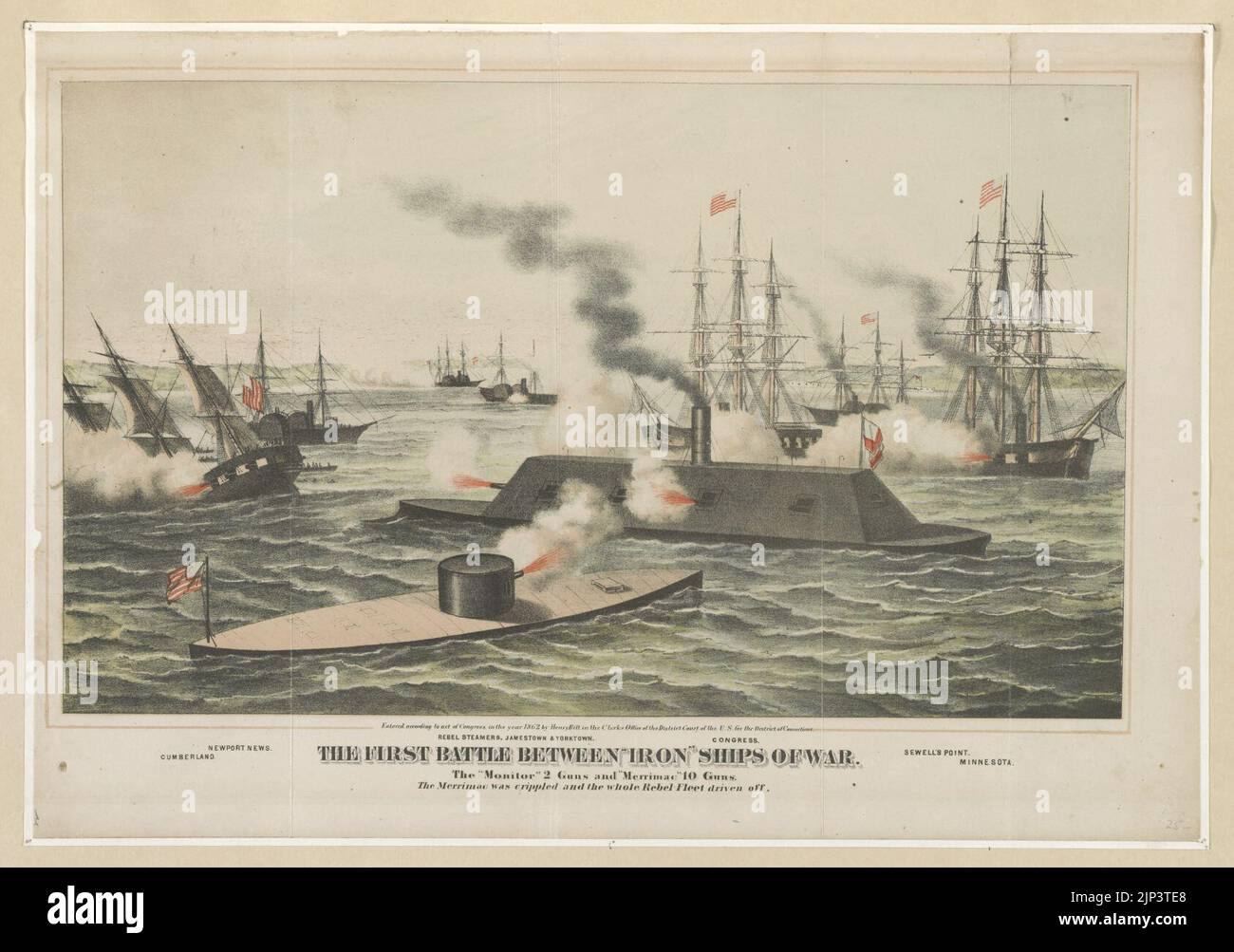 The first battle between ''iron'' ships of war Stock Photo - Alamy