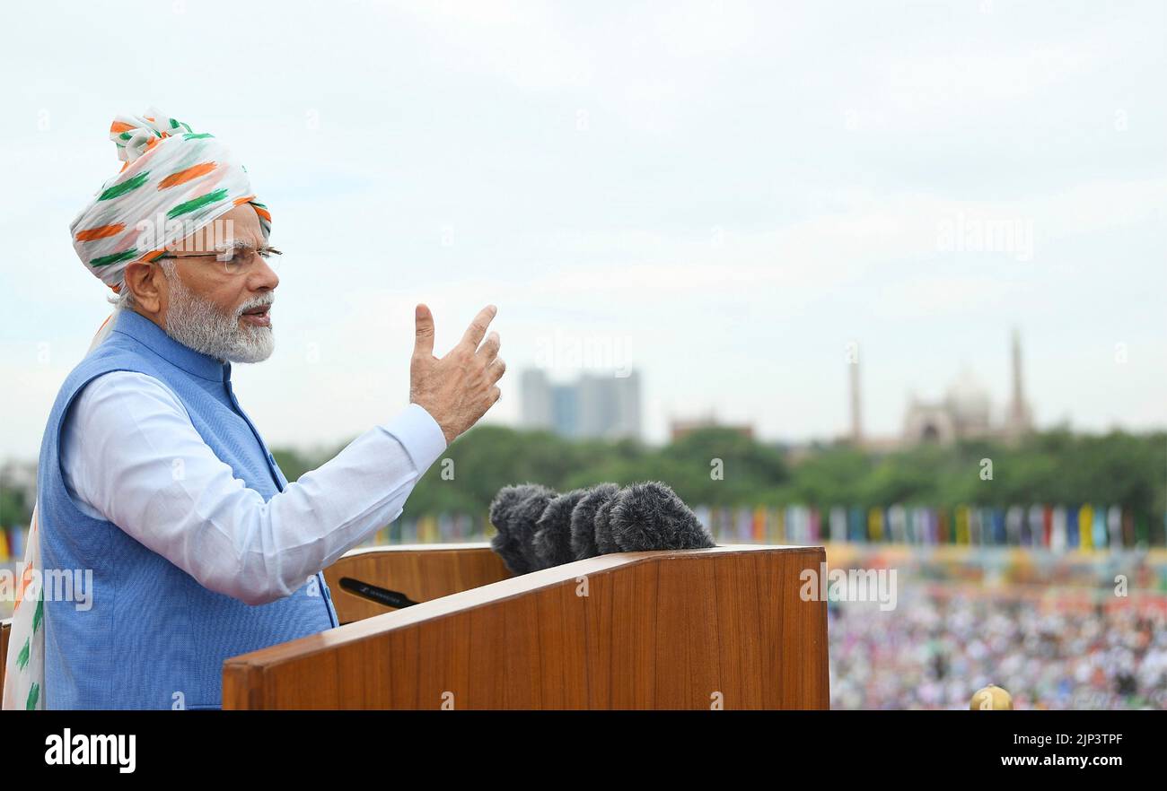 New Delhi, India. 15th Aug, 2022. Indian Prime Minister Narendra Modi ...