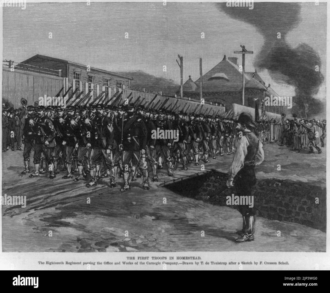 The First Troops in Homestead. The Eighteenth Regiment passing the ...