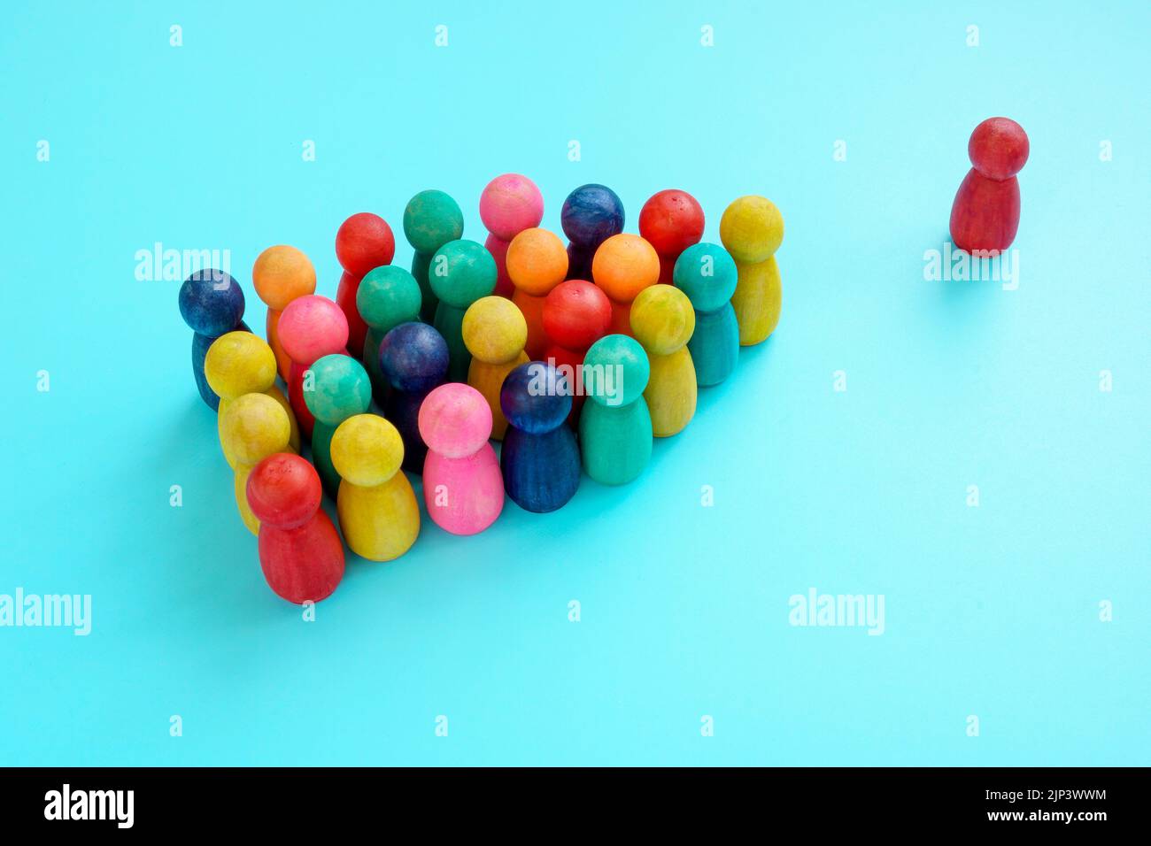 Adaptive leadership concept. Multi-colored figures and one in front ...