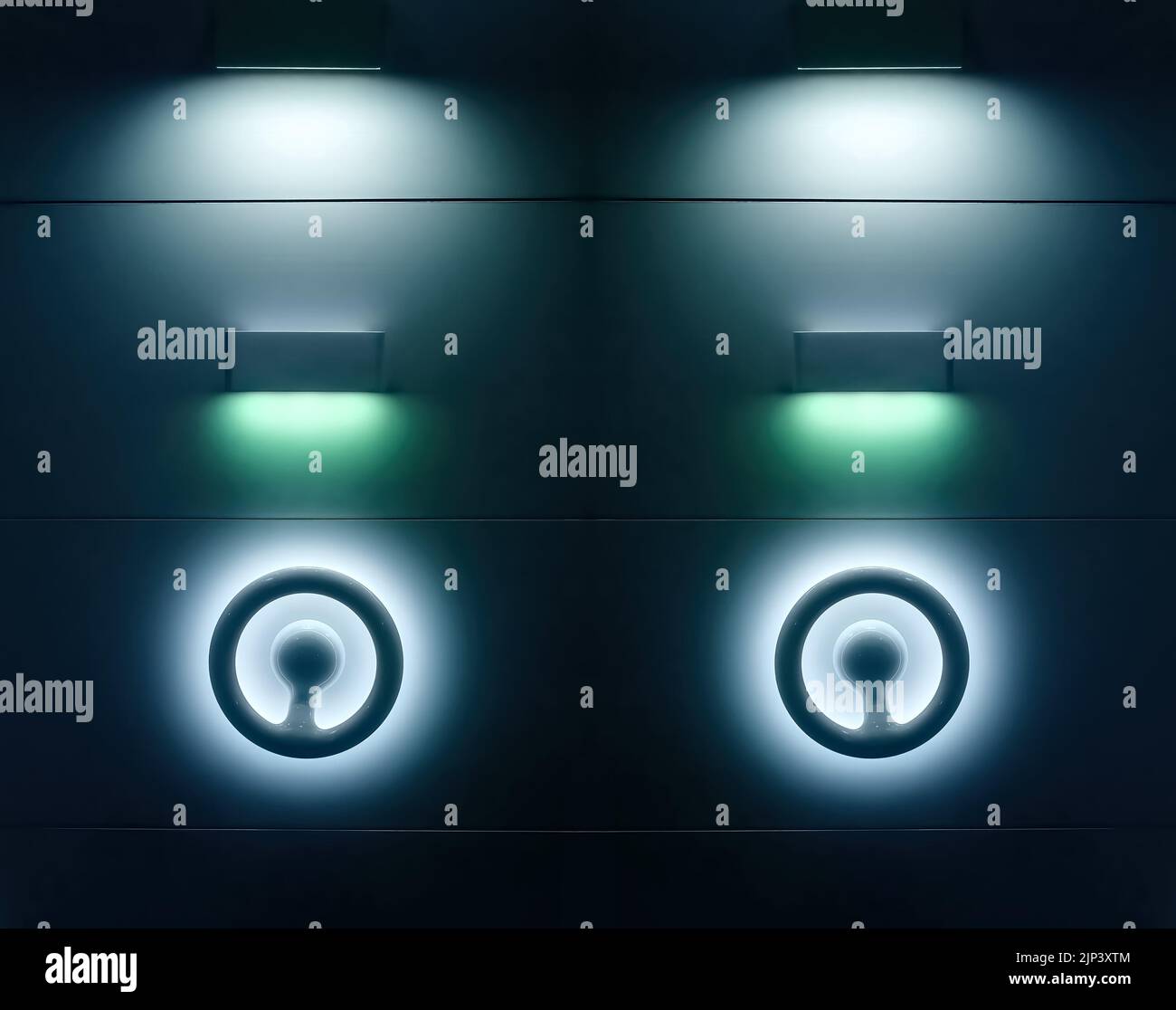 Abstract blue neon lights and shadows on the wall Stock Photo - Alamy