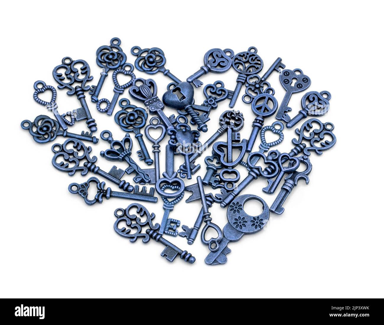 a heart shape made of blue ornamental keys for clocks and treasure ...
