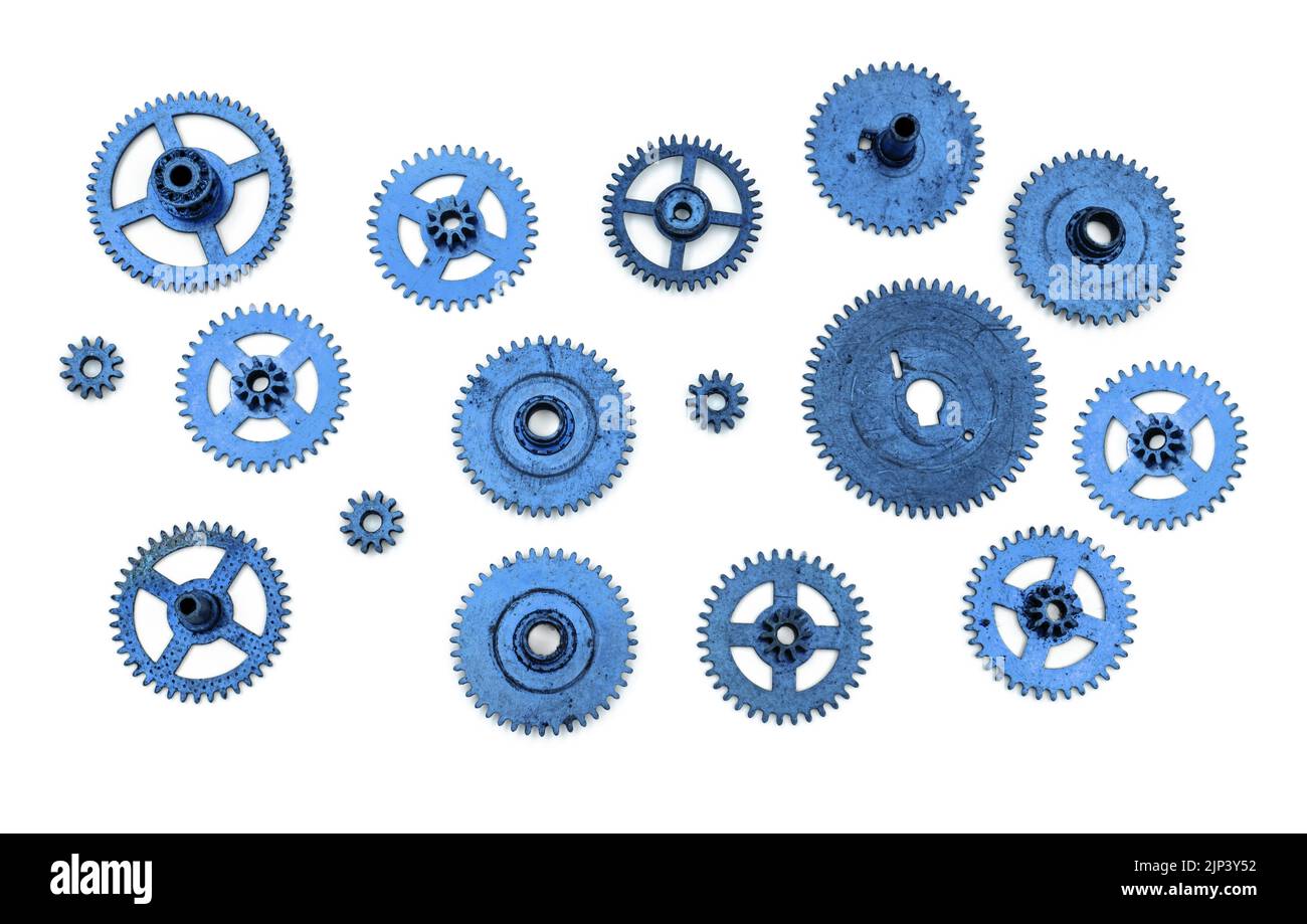 Blue cogs gears wheels collection set on white background Stock Photo ...