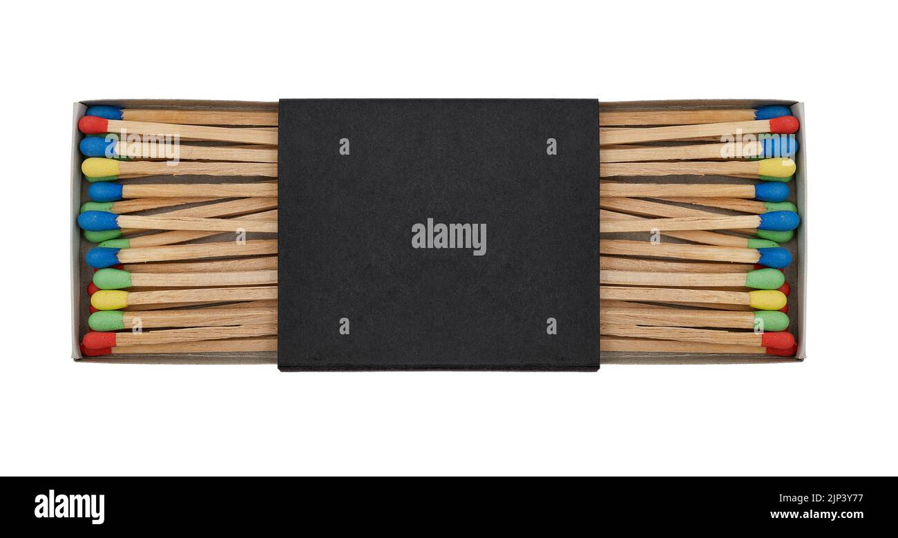 black double box matches with multicolored match sticks on white ...