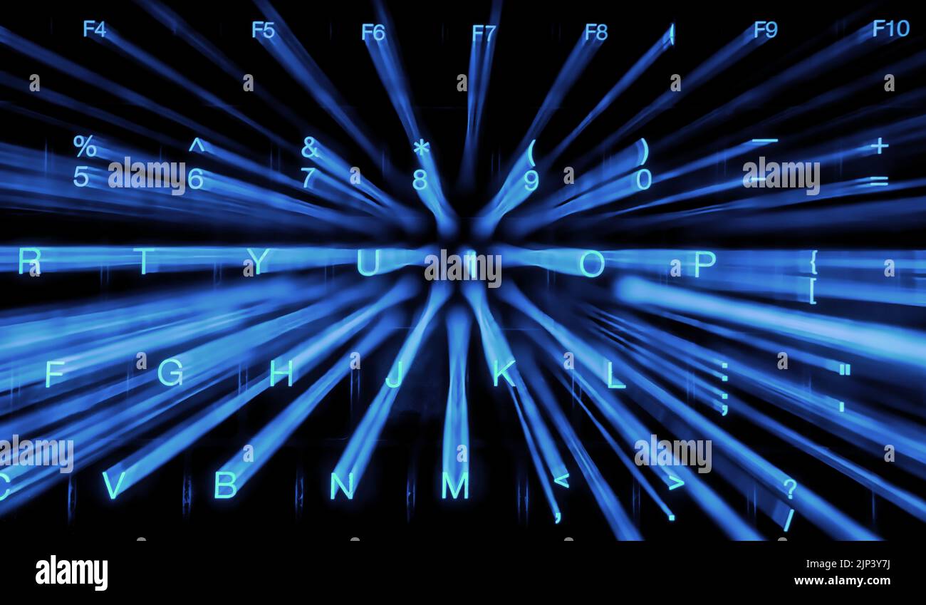 blue backlit keyboard with zoom-out effect Stock Photo - Alamy