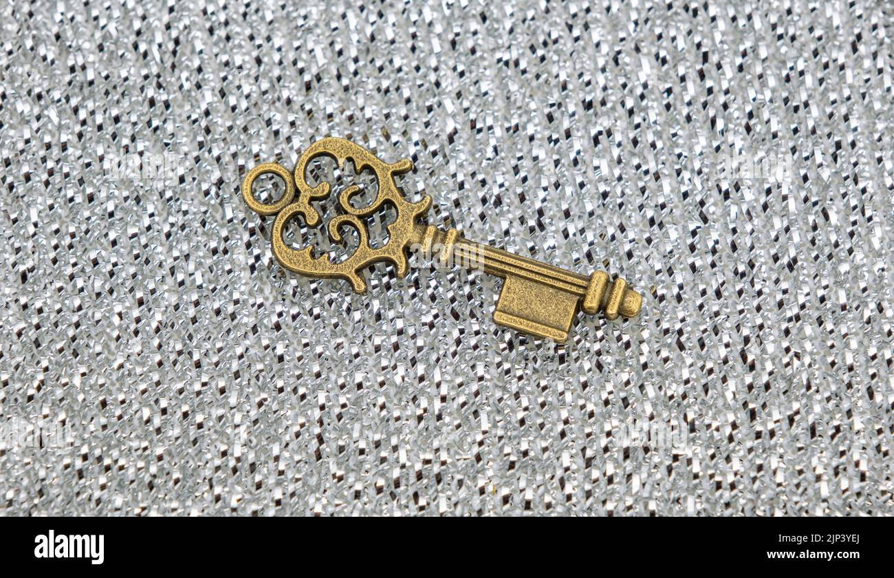 Bronze ornamental key with unique shapes and design on sylver metal ...